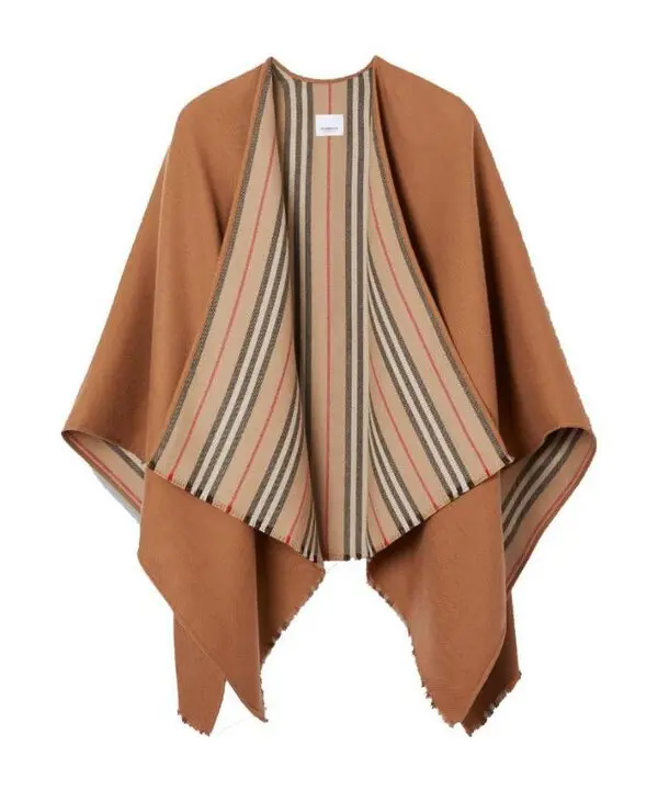 Burberry Icon Stripe Detail Wool Cape