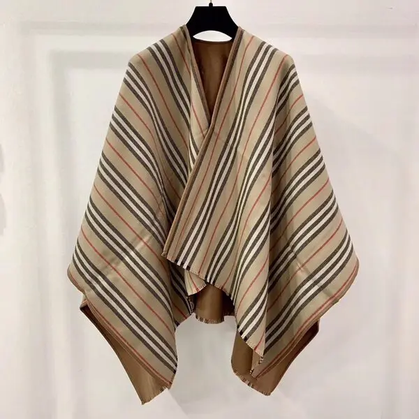 Burberry Icon Stripe Detail Wool Cape - No