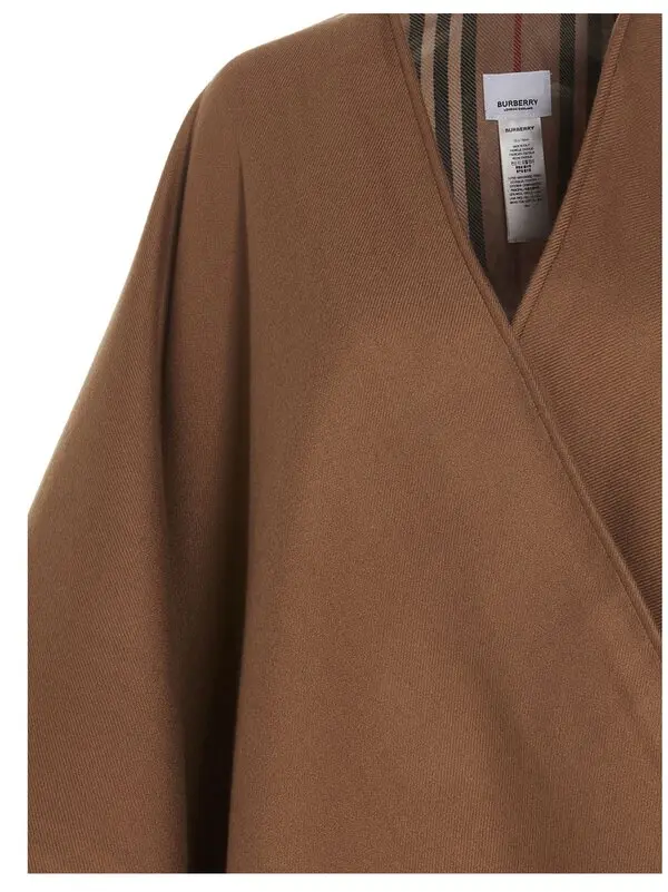 Burberry Icon Stripe Detail Wool Cape - No