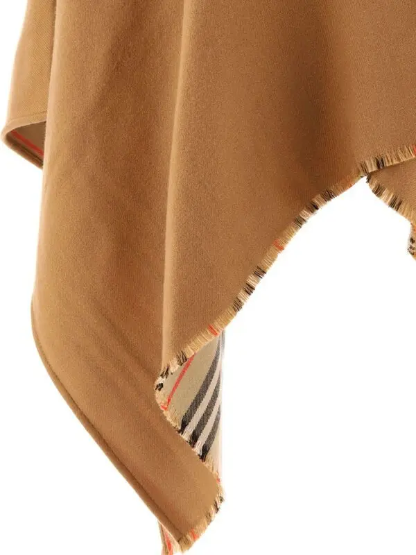 Burberry Icon Stripe Detail Wool Cape - No