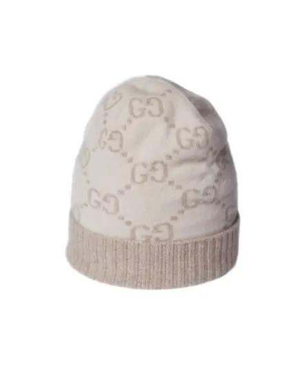 Gucci Gg Embroidered Beanie Hat - Off-white And Beige