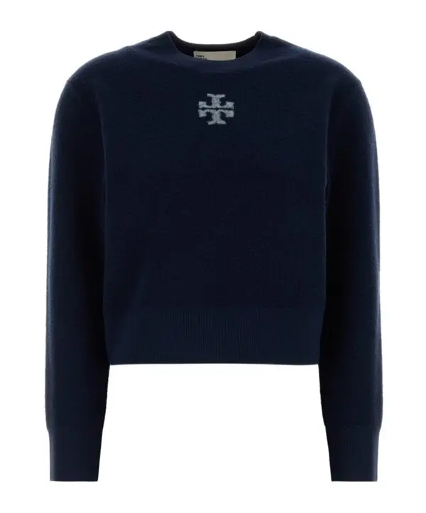 Tory Burch Logo Crew Knitted Sweater - Navy Blue