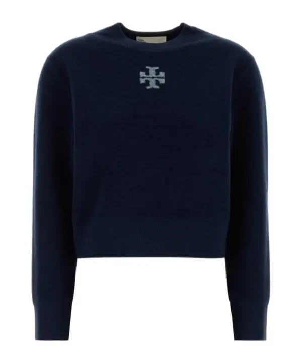 Tory Burch Logo Crew Knitted Sweater - Navy Blue