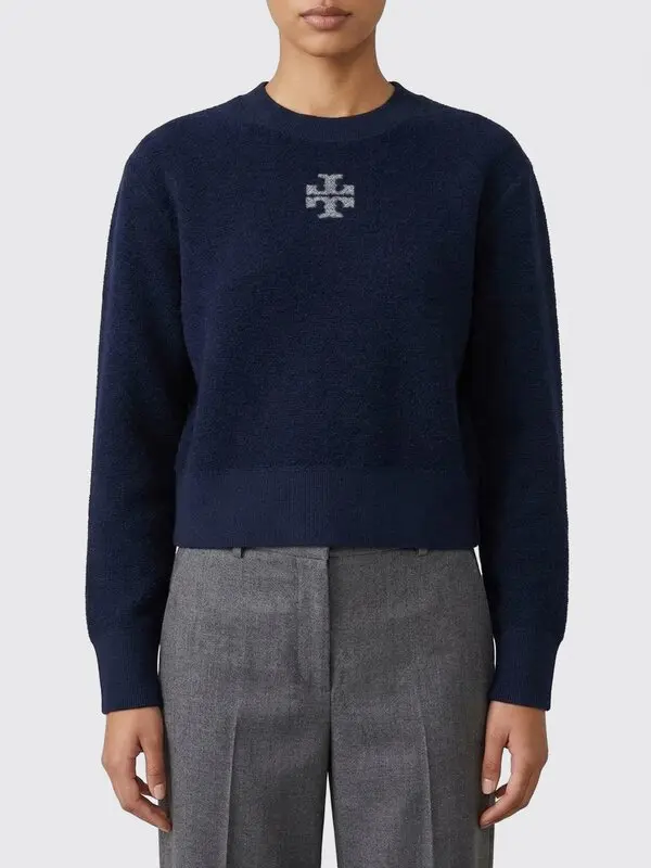 Tory Burch Logo Crew Knitted Sweater - Navy Blue