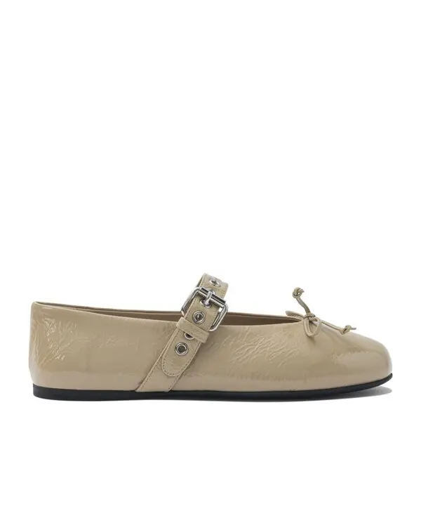 Miu Miu Round Toe Ballet Flats With Buckled Strap And Bow