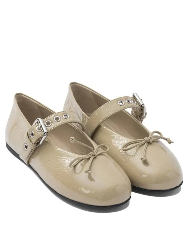 Miu Miu Round Toe Ballet Flats With Buckled Strap And Bow
