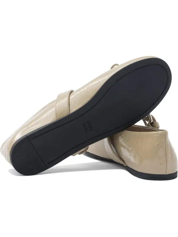 Miu Miu Round Toe Ballet Flats With Buckled Strap And Bow