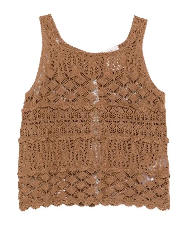 SEMICOUTURE Openwork Knit Top - Brown