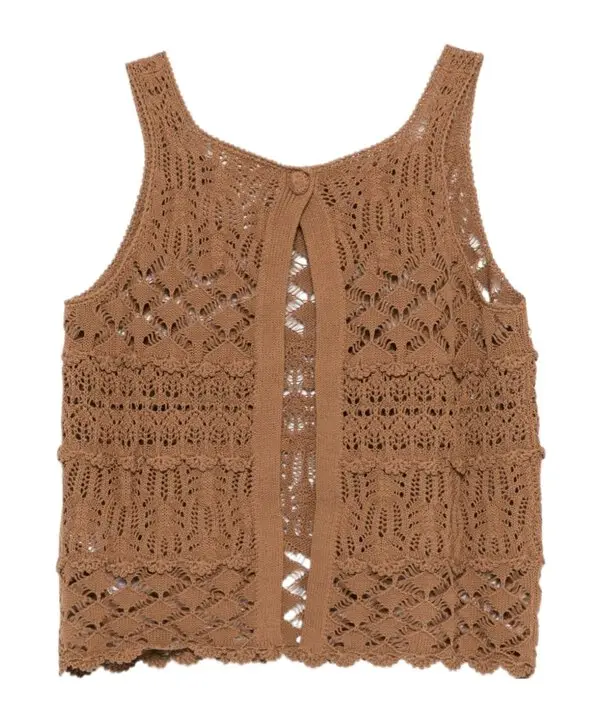 SEMICOUTURE Openwork Knit Top - Brown