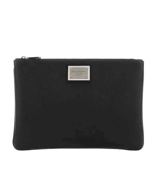 Dolce & Gabbana Logo Plaque Zip-up Clutch Bag - Black
