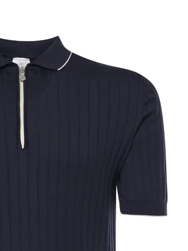 Eleventy Zip Polo Knitted Sweater - Black