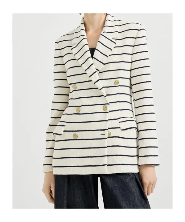 Brunello Cucinelli Double-breasted Striped Blazer - White