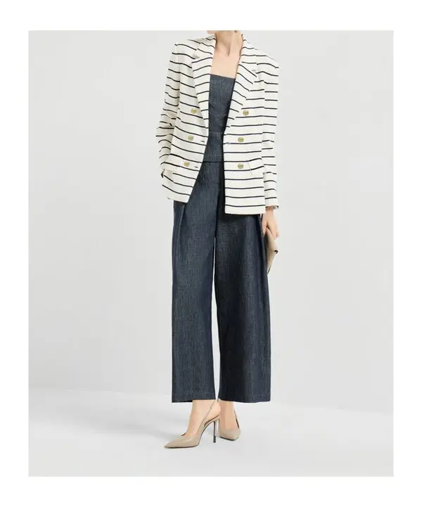 Brunello Cucinelli Double-breasted Striped Blazer - White