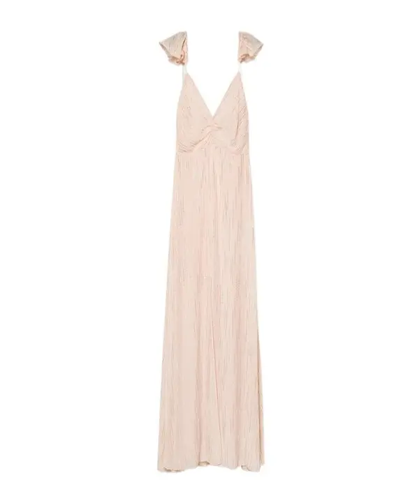 FORTE_FORTE Ruffled-sleeve V-neck Maxi Dress - Nude