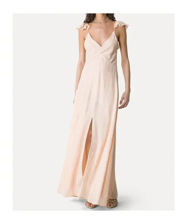 FORTE_FORTE Ruffled-sleeve V-neck Maxi Dress - Nude