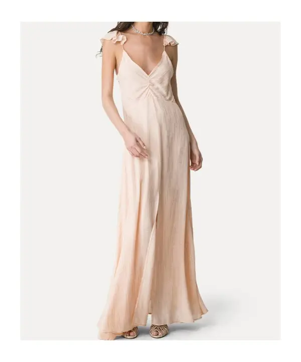 FORTE_FORTE Ruffled-sleeve V-neck Maxi Dress - Nude