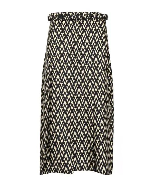 Valentino Garavani Pleated Midi Skirt With Geometric Print - Black