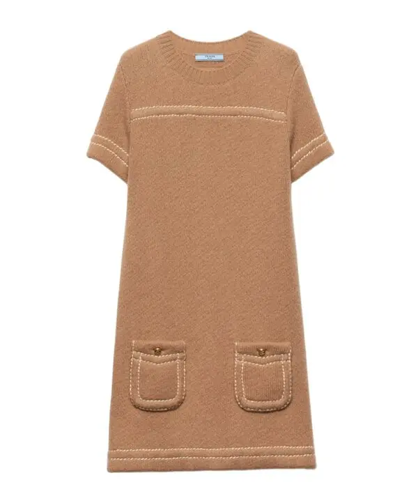 Prada Short Sleeve Crewneck Mini Dress With Pockets