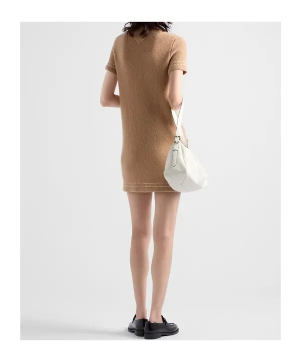 Prada Short Sleeve Crewneck Mini Dress With Pockets