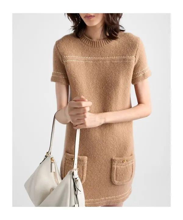 Prada Short Sleeve Crewneck Mini Dress With Pockets