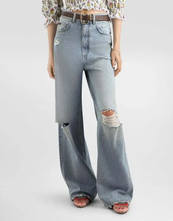 Dolce & Gabbana Distressed Wide-leg Jeans - Gray