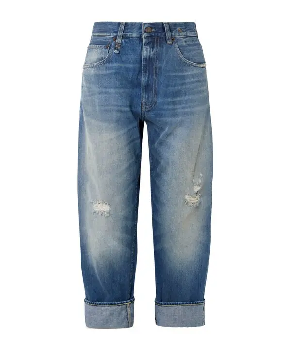 R13 Cuffed X-boyfriend Distressed Wide-leg Jeans - Medium Denim Blue