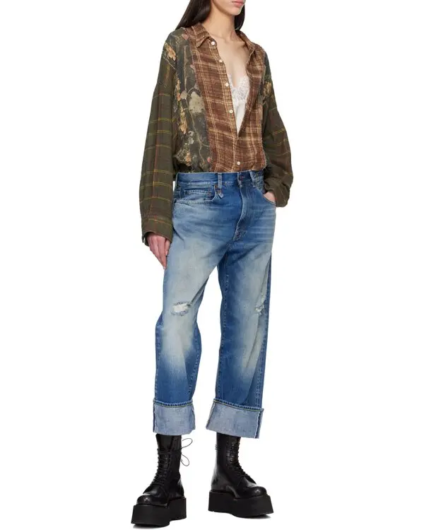 R13 Cuffed X-boyfriend Distressed Wide-leg Jeans