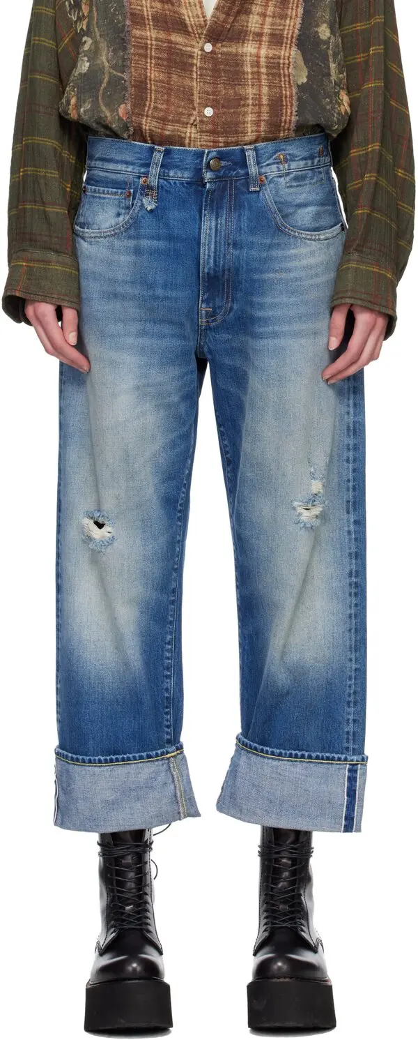 R13 Cuffed X-boyfriend Distressed Wide-leg Jeans