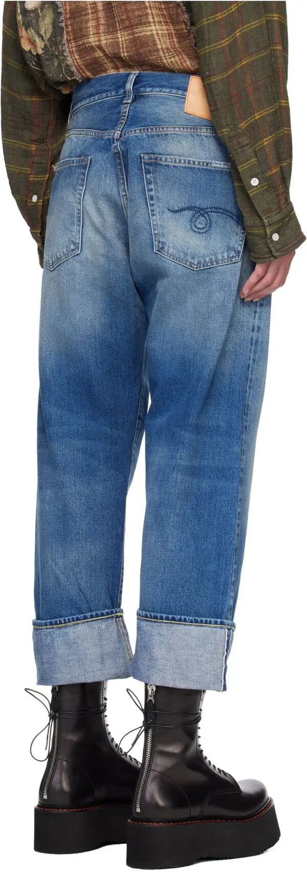 R13 Cuffed X-boyfriend Distressed Wide-leg Jeans