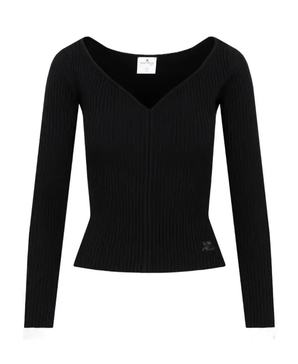 COURREGES Courrèges Long-sleeved V-neck Ribbed Pullover