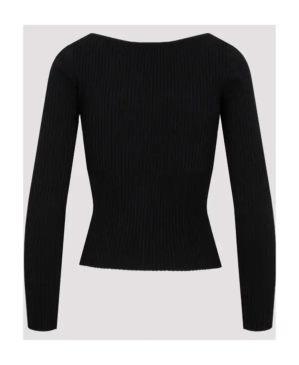 COURREGES Courrèges Long-sleeved V-neck Ribbed Pullover