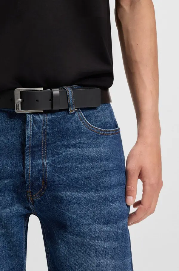 Hugo Boss Logo Buckle Leather Belt - Black
