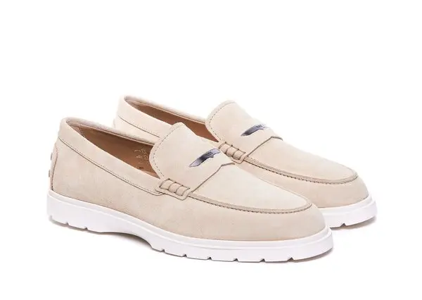 TOD'S Logo Engraved Suede Loafers - Nude