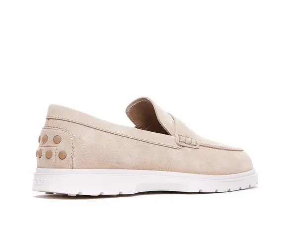 TOD'S Logo Engraved Suede Loafers - Nude