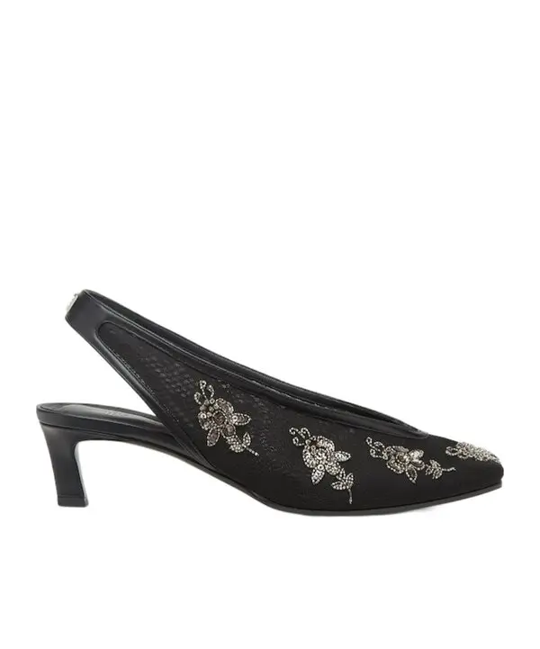 Fendi Slingbacks Embroidered Pumps - Black