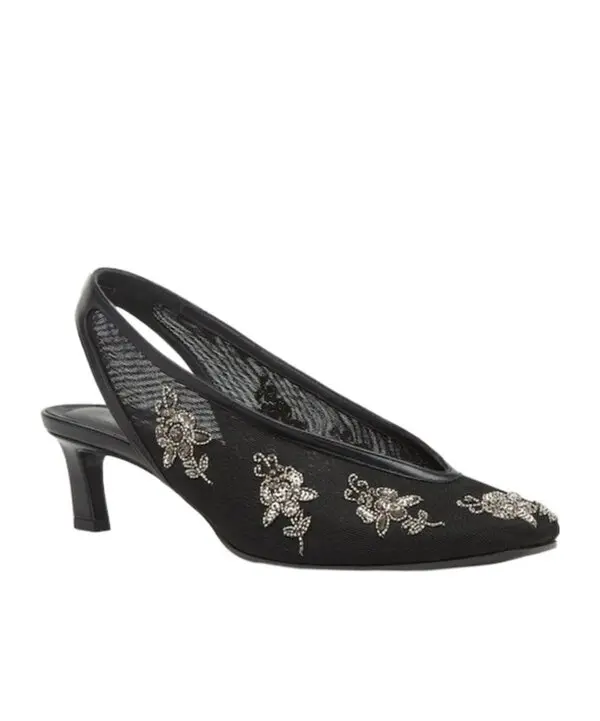 Fendi Embroidered Mesh Slingback Pumps With Ff Appliqu