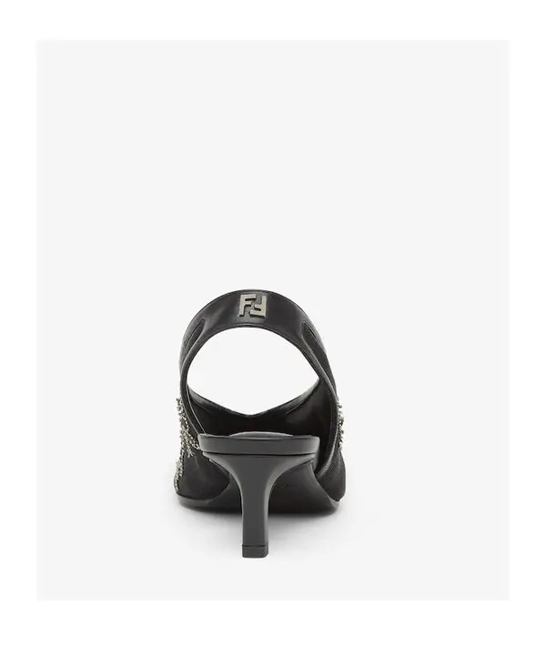 Fendi Embroidered Mesh Slingback Pumps With Ff Appliqu