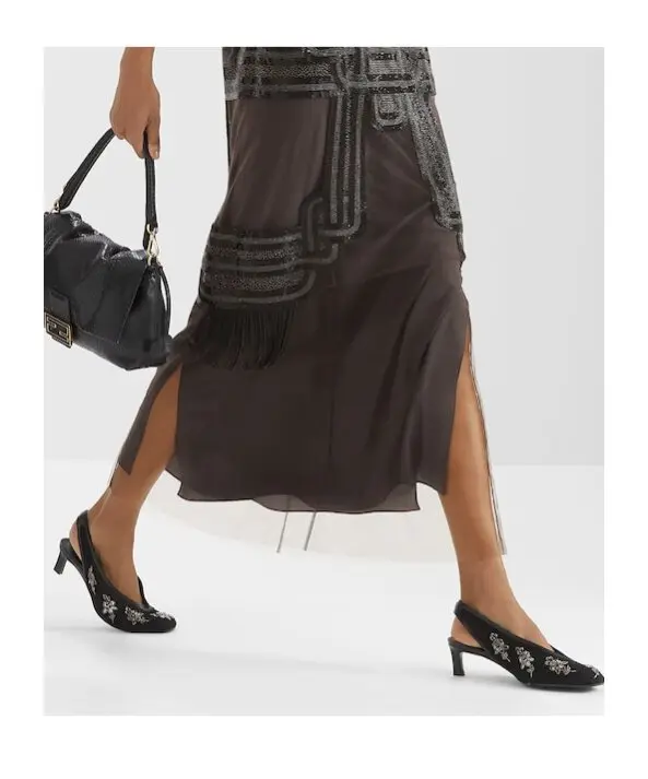 Fendi Embroidered Mesh Slingback Pumps With Ff Appliqu
