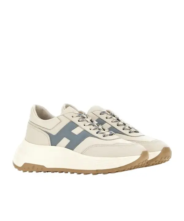 Hogan Logo Detailed Lace-up Sneakers - Light Blue Ivory