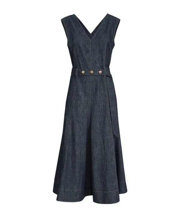 Brunello Cucinelli Denim-effect Sleeveless Midi Dress