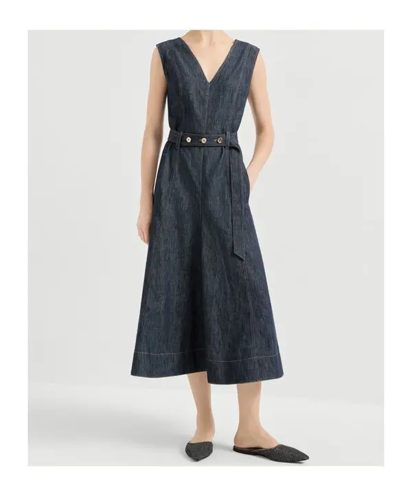 Brunello Cucinelli Denim-effect Sleeveless Midi Dress