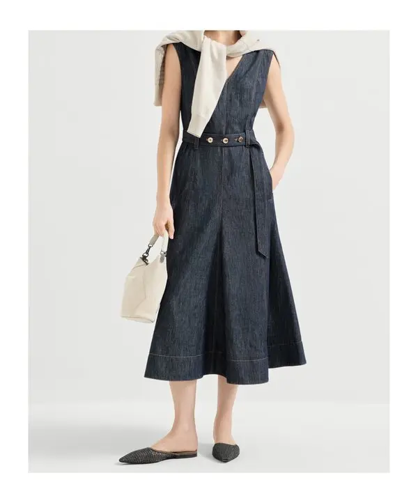 Brunello Cucinelli Denim-effect Sleeveless Midi Dress