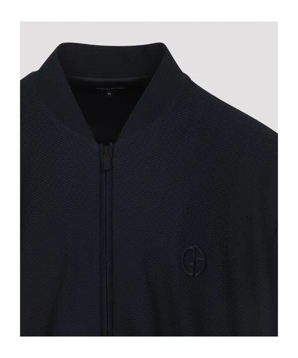 Giorgio Armani Textured Logo Bomber Jacket - Dark Navy