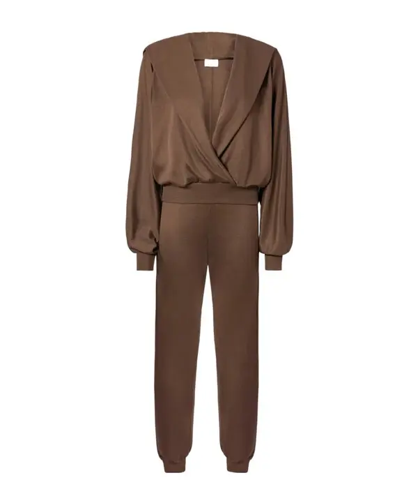 Andamane V-neck Long-sleeved Jumpsuit With Hood - Chocolate