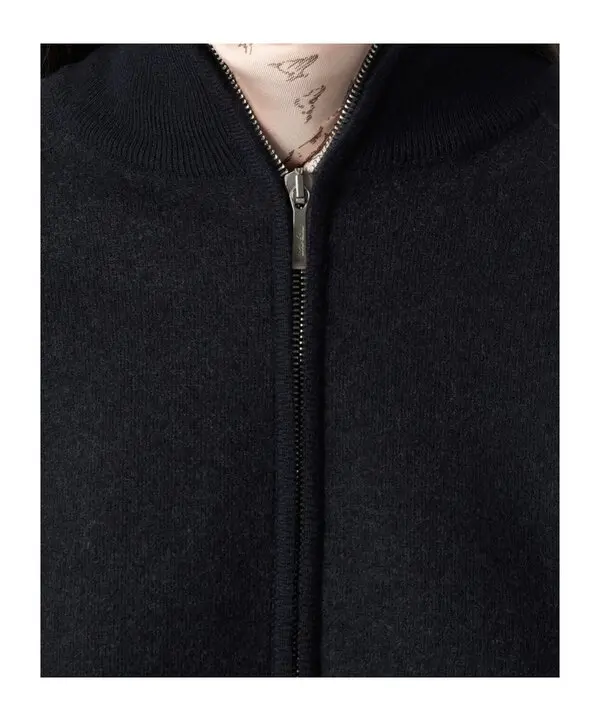 Loro Piana High-neck Zip Bomber - Navy Blue