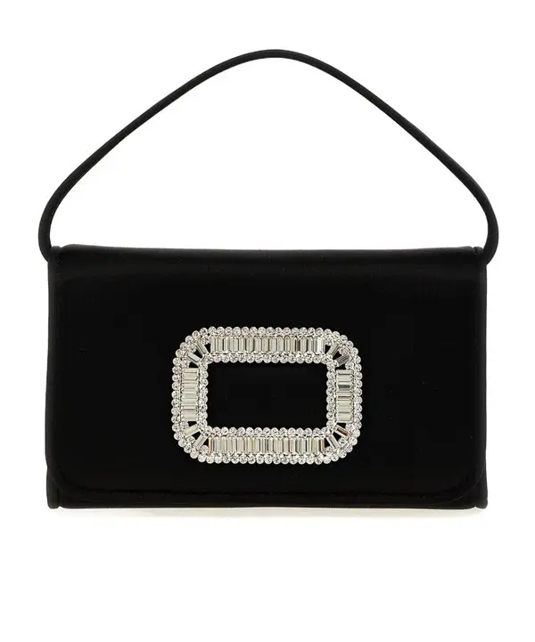 ROGER VIVIER Pilgrim Embellished Micro Satin Handbag - Black