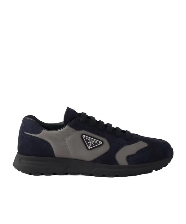 Prada Suede And Re-nylon Sneakers - Black