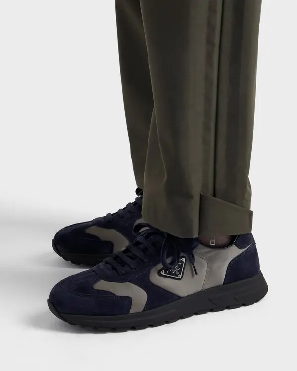 Prada Suede And Re-nylon Sneakers - Black