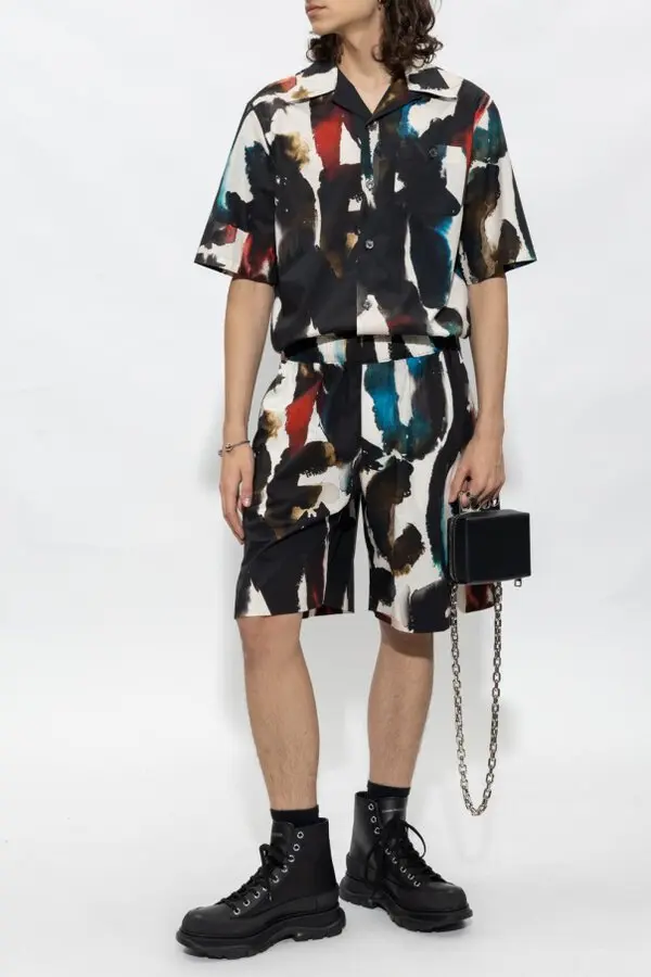 Alexander McQueen Watercolour Graffiti Printed Shorts - Black