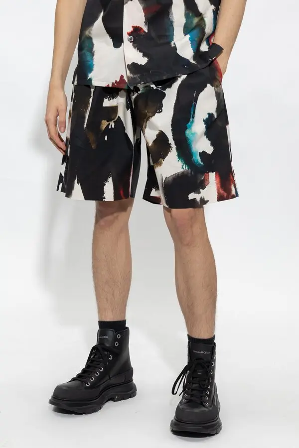 Alexander McQueen Watercolour Graffiti Printed Shorts - Black